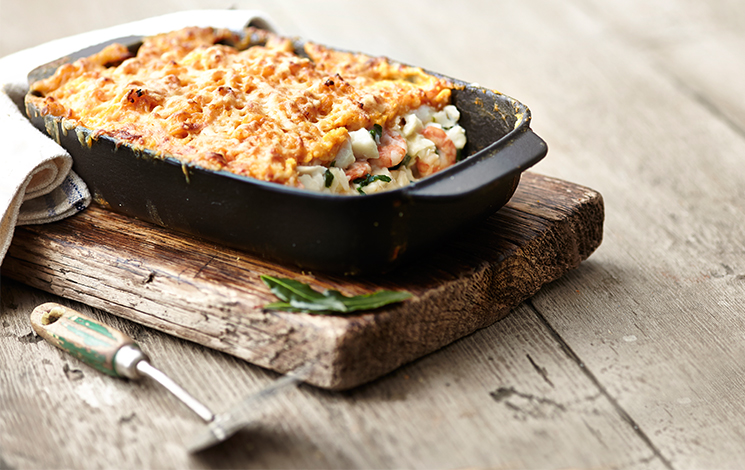 Haddock and prawn fish pie with sweet potato mash – Kallo
