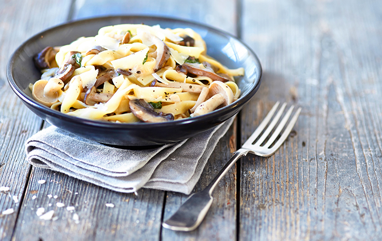 Mushroom ragout with cream and parmesan, served with tagliatelle – Kallo